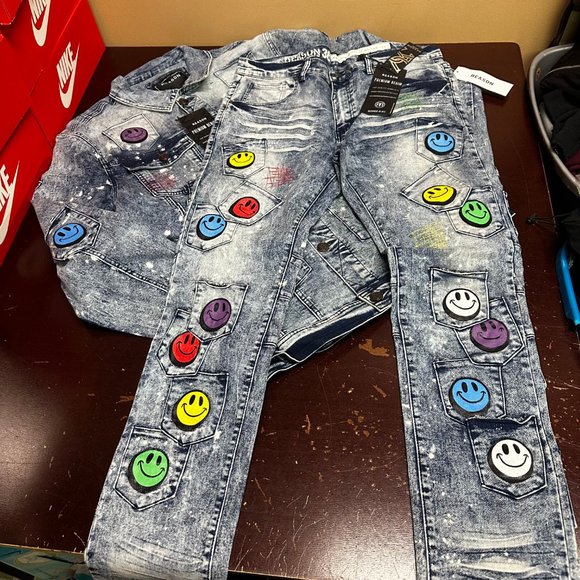 Reason | Jackets & Coats | Reason Mens Blue Smileyface Denim Jacket And ...
